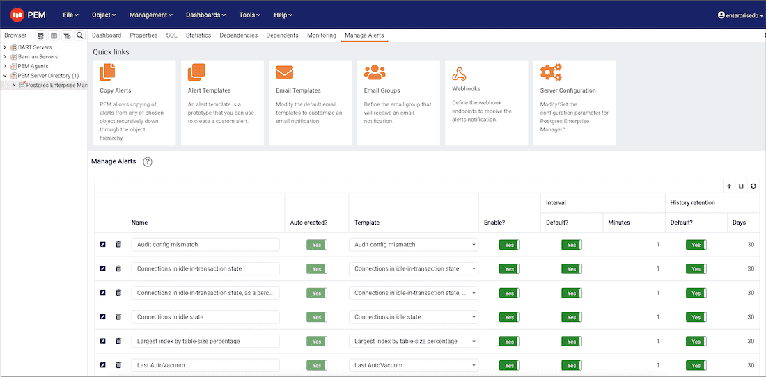 EDB Docs - Postgres Enterprise Manager v10.2 - Alerts