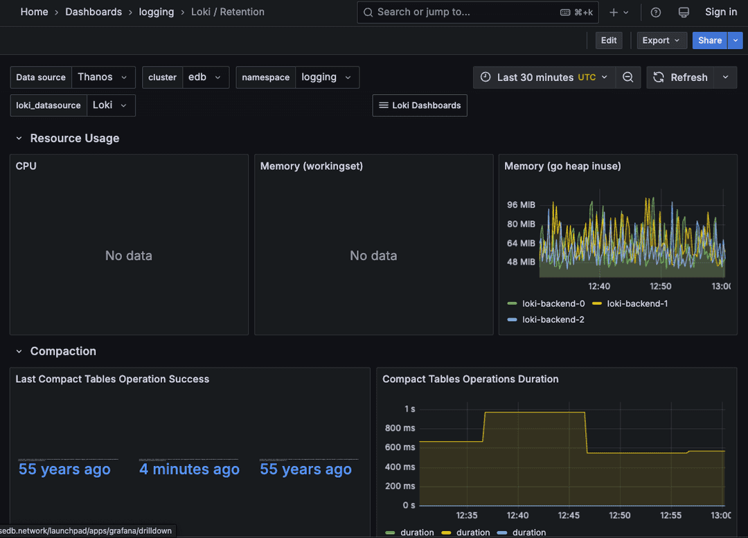 EDB Docs - EDB Postgres AI v1.3 - Loki dashboards for logging monitoring