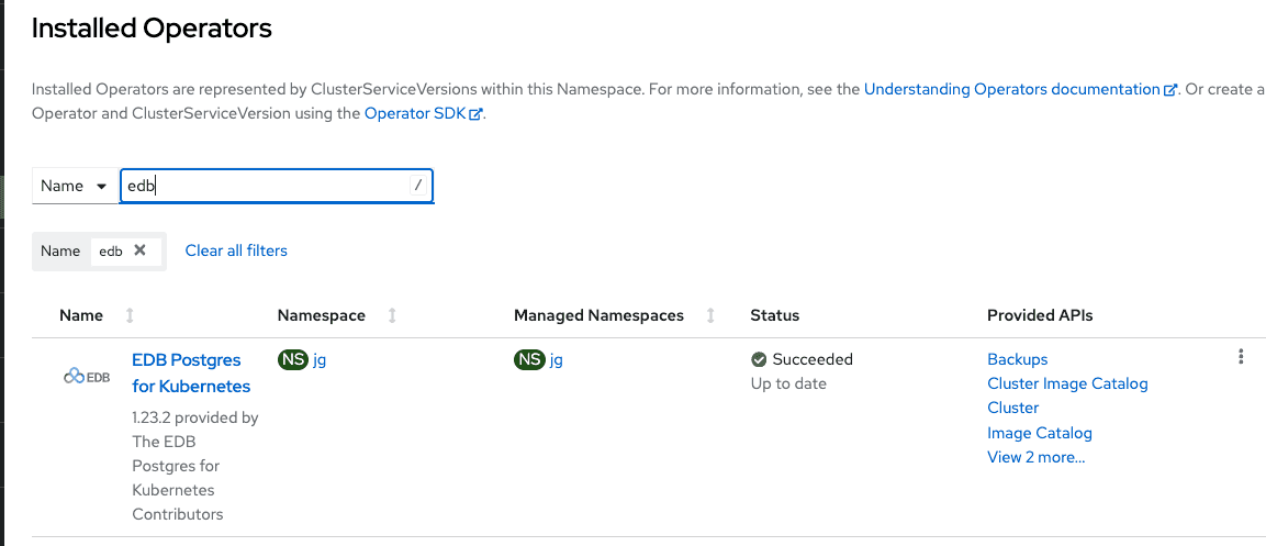 EDB Docs - EDB Postgres for Kubernetes v1 - Red Hat OpenShift