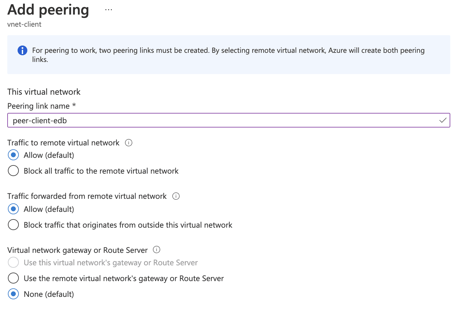 EDB Docs - Virtual network peering example